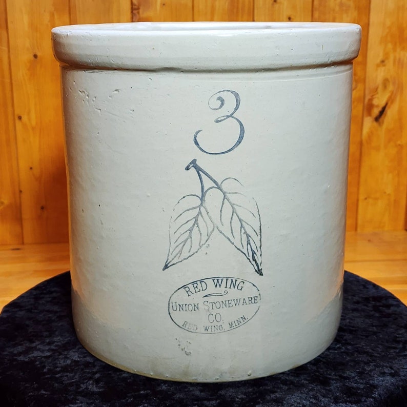 Vintage Red Wing 3 Gallon Crock, Union Stoneware Birch Leaf, Ski Logo ...