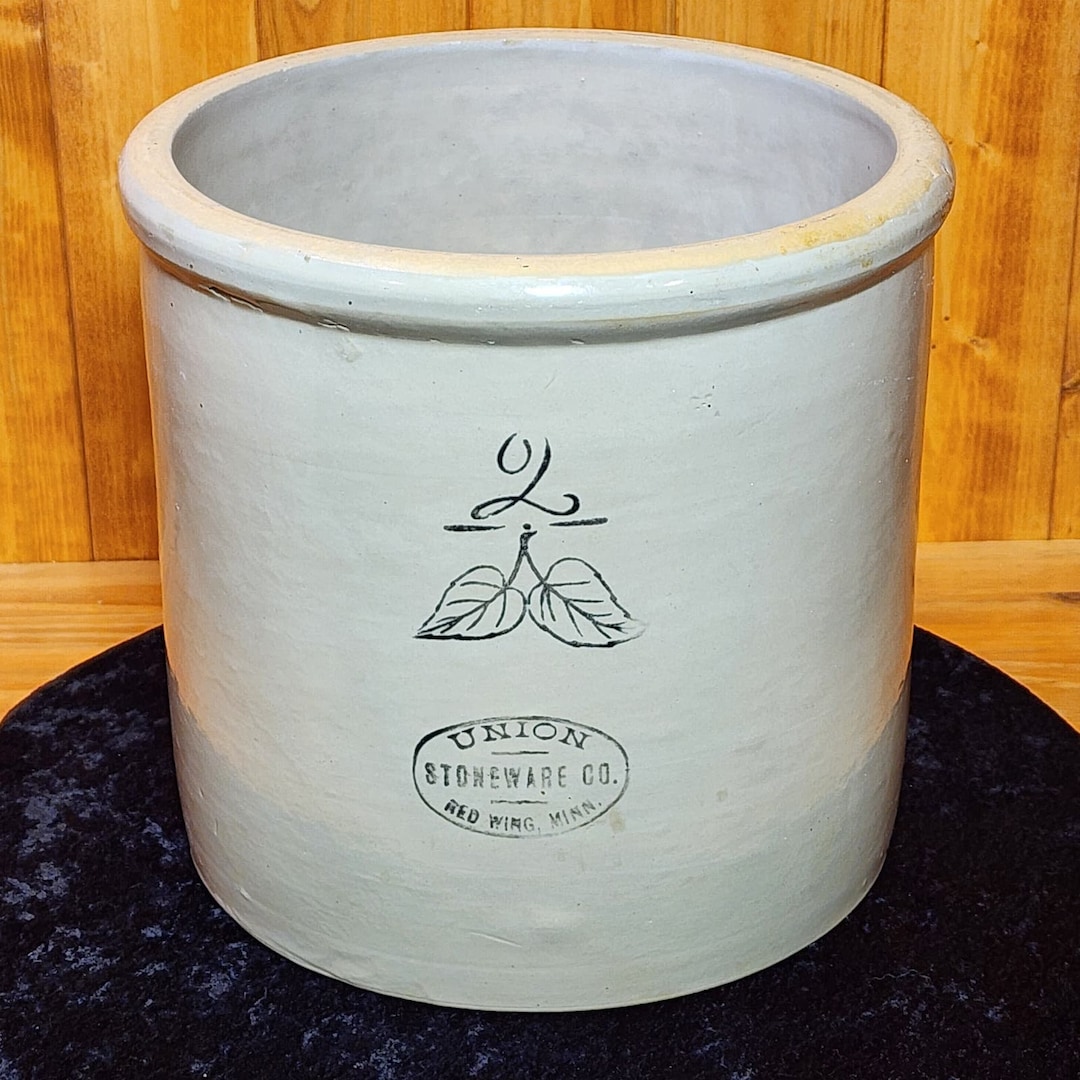 Red Wing Union Stoneware #2 Bottom Signed Birch Leaf Crock Circa 1896 ...