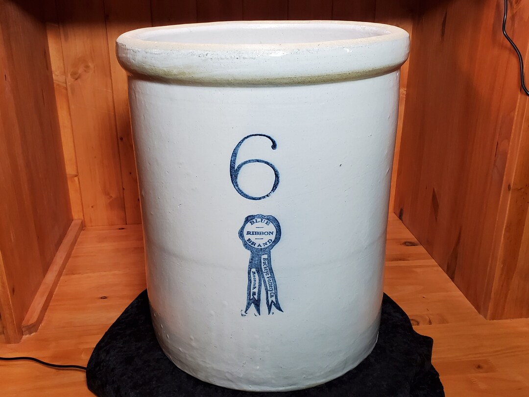 Blue Ribbon 6 Gallon Crock Buckeye Pottery Cobalt Blue Farmhouse Decor ...
