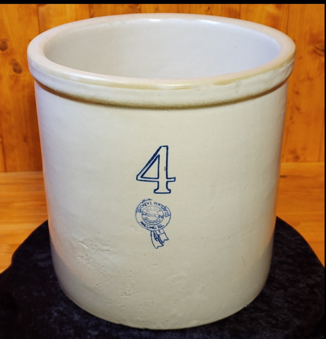 Buckeye Pottery Blue Ribbon 4 Gallon Crock Cobalt Blue Farmhouse Decor ...