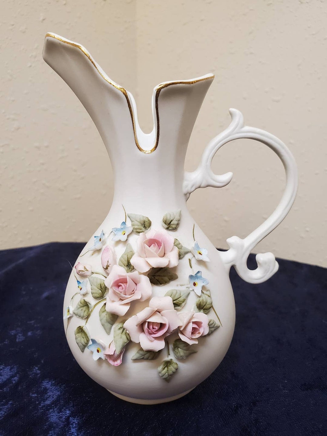 Vintage Lefton Pitcher #839 With Applied Roses Circa 1950's - Etsy