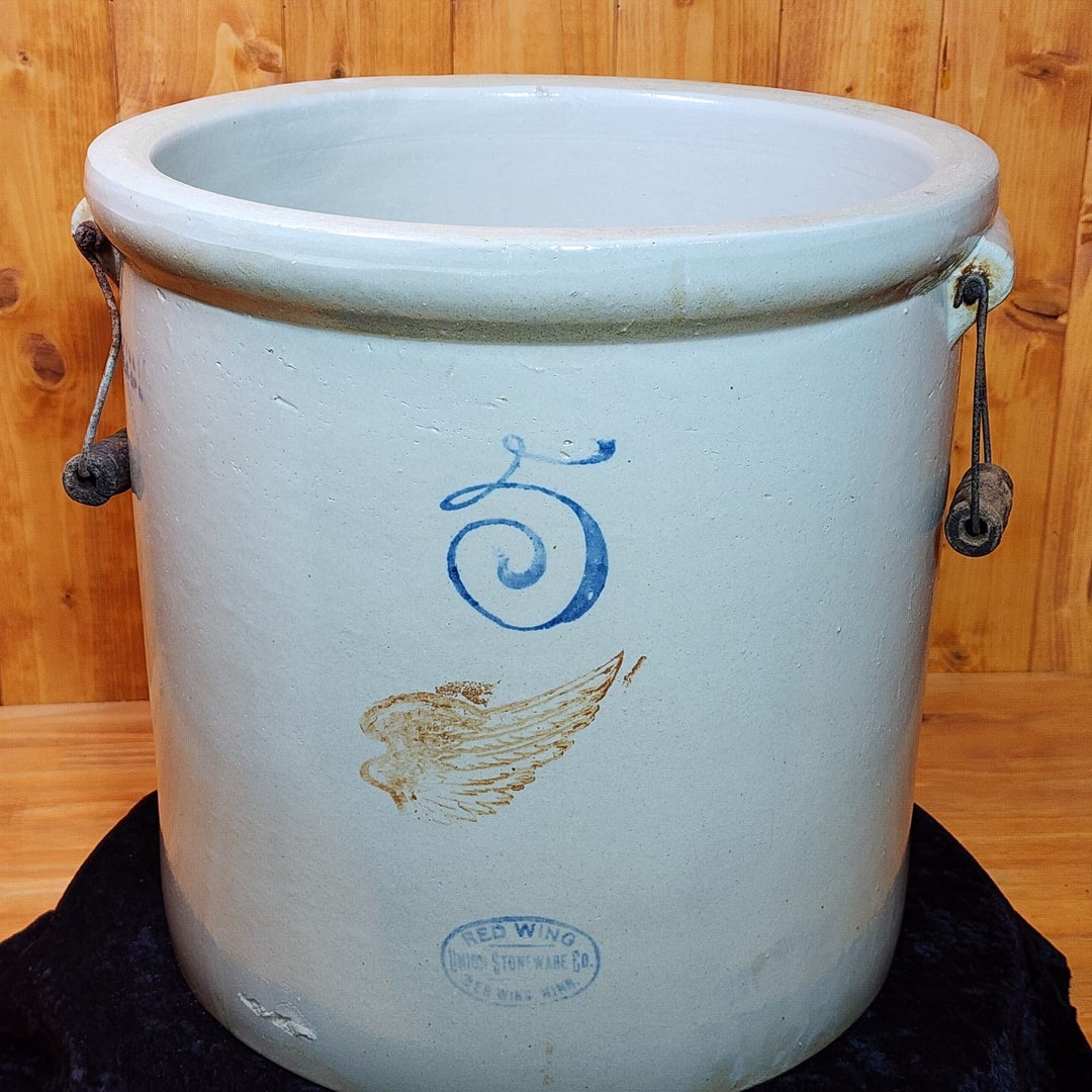 Vintage Red Wing 5 Gallon Crock, Cobalt Blue Wing, Bail Handles - Etsy