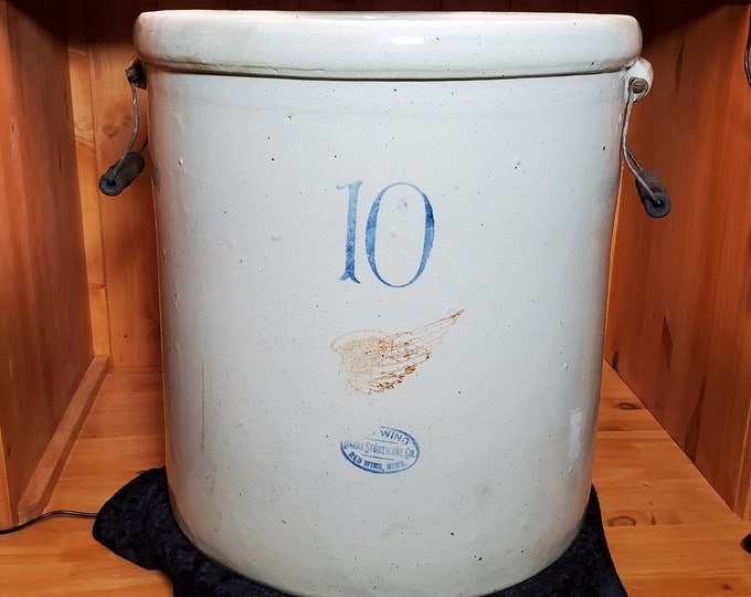 Vintage Red Wing 10 Gallon Crock 4" Wing With Handles Circa - 1906 ...