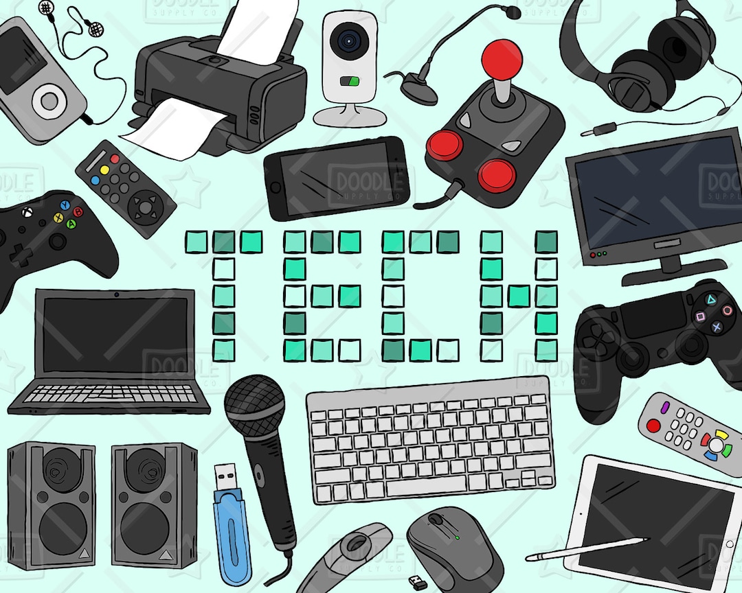 Technology Clipart Vector Pack, Tech Clipart, Electronics Clipart ...