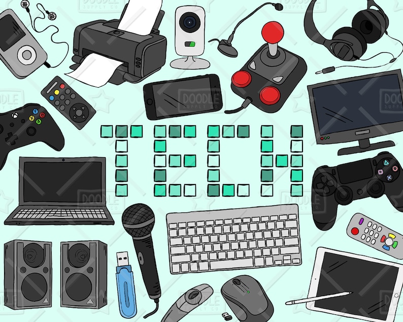 Technology Clipart Vector Pack, Tech Clipart, Electronics Clipart ...