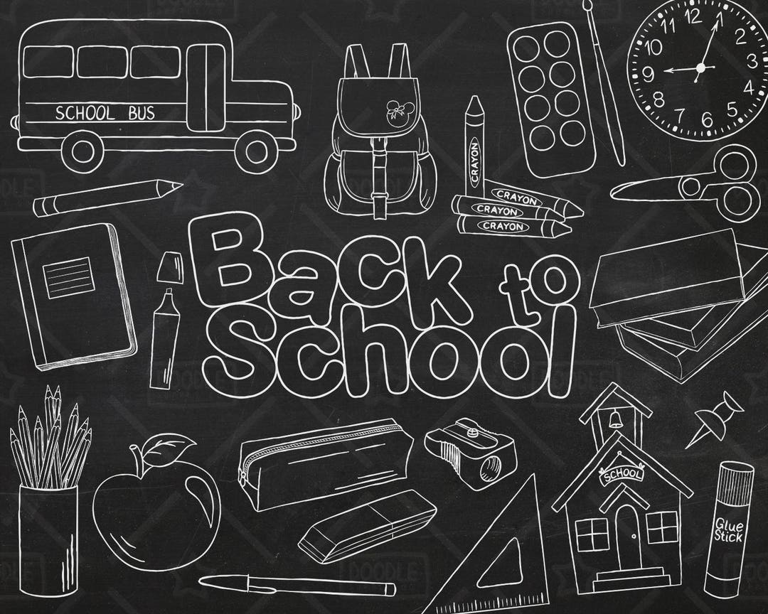 Chalkboard Back to School Vector Pack, Hand Drawn School Clipart ...