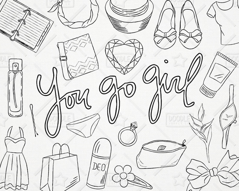 Doodle Girly Stuff Vector Pack, Girly Things, Girly Clipart, Makeup ...