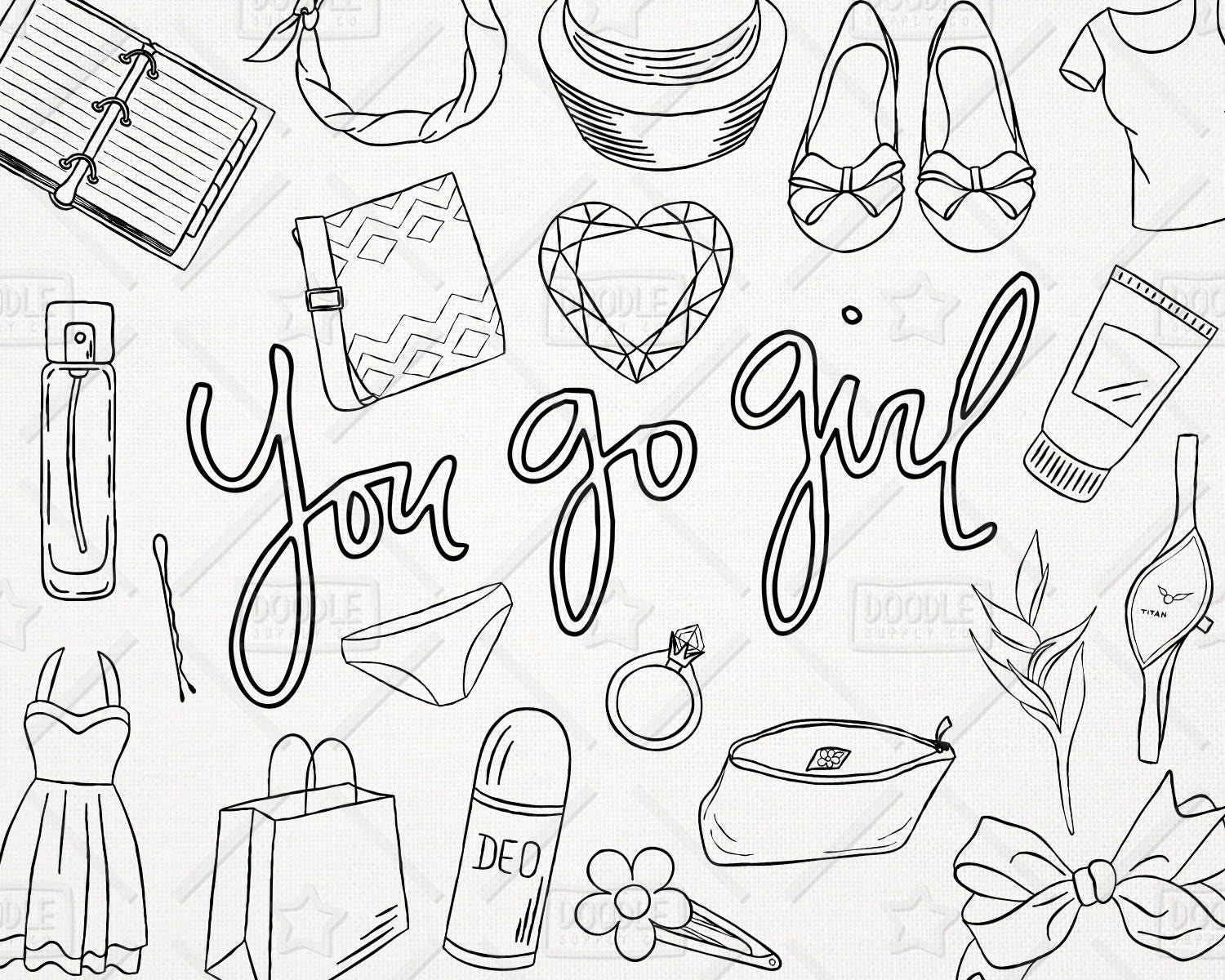 Doodle Girly Stuff Vector Pack, Girly Things, Girly Clipart, Makeup ...