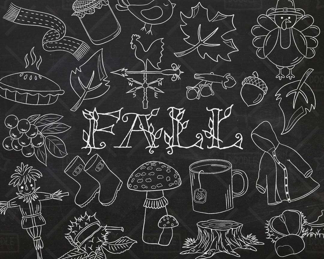 Chalkboard Fall Vector Pack, Autumn Clipart, Leaves Clipart, Chestnuts ...