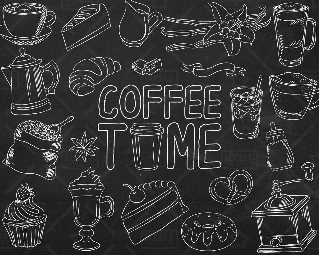 Chalkboard Coffee Vector Pack, Coffee Shop, Bakery, Cafe Clipart, Latte ...