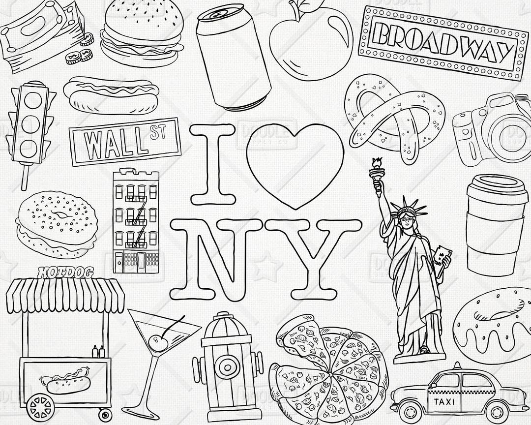 Doodle New York Vector Pack, New York Clipart, Vacation Clipart ...