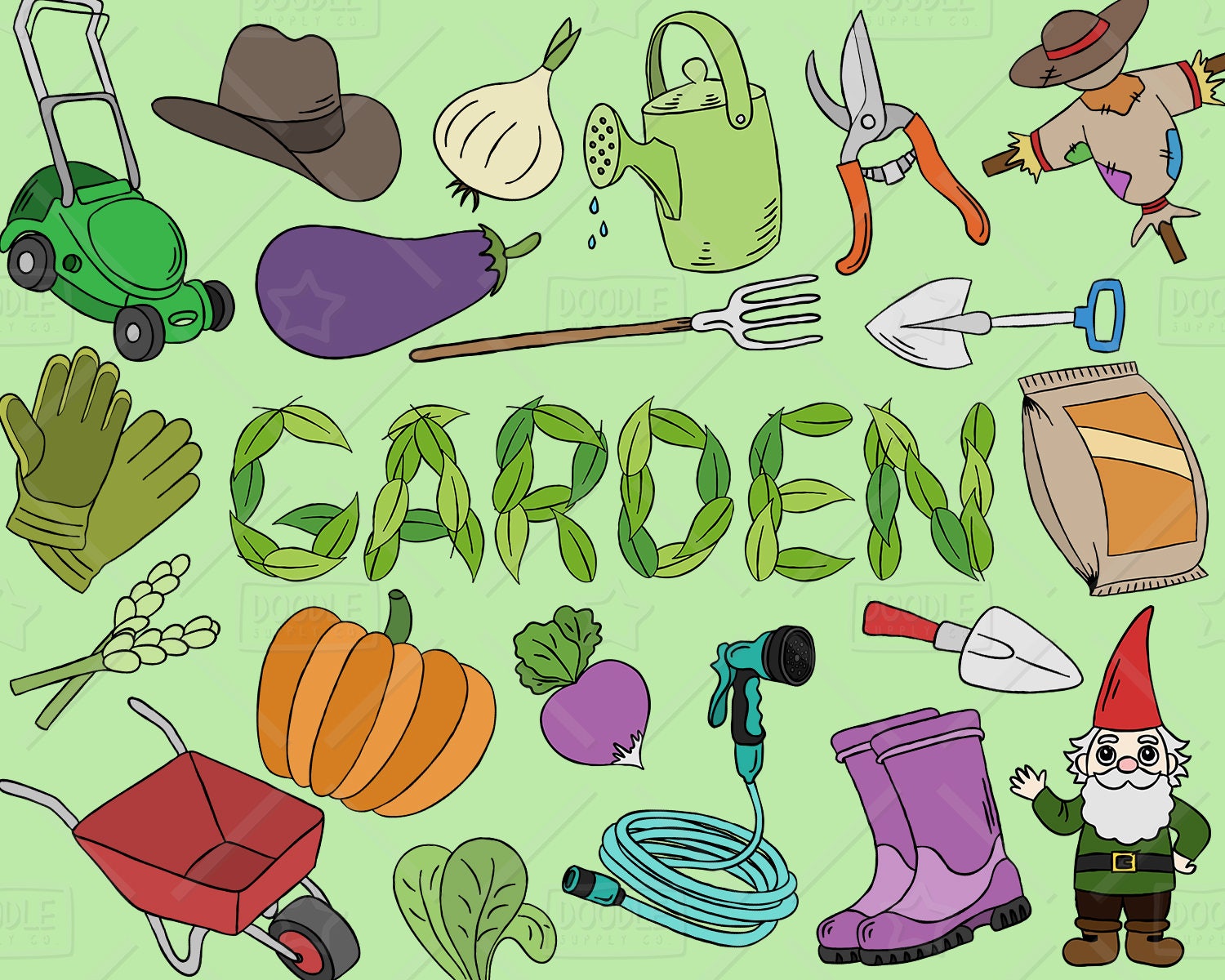 Gardening Clipart Vector Pack, Garden Clipart, Vegetables Clipart, Lawn ...