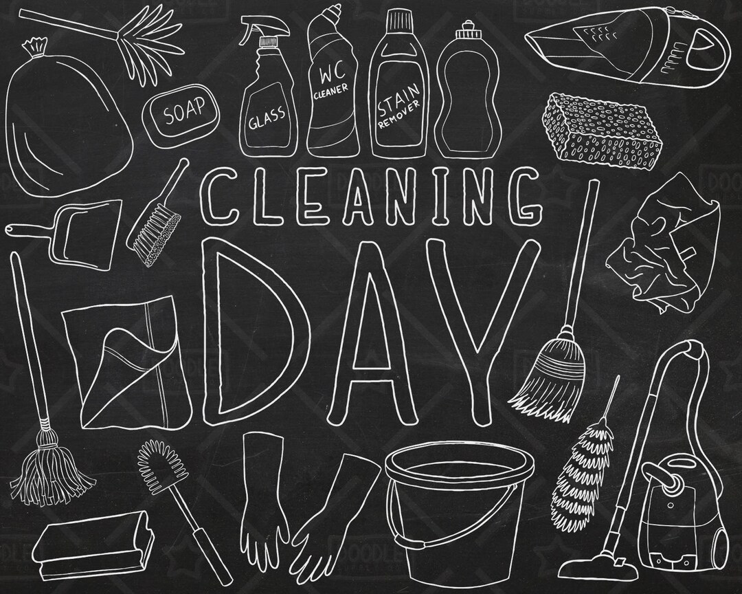 Chalkboard Cleaning Vector Pack, Chores Clipart, Laundry Clipart, Soap ...