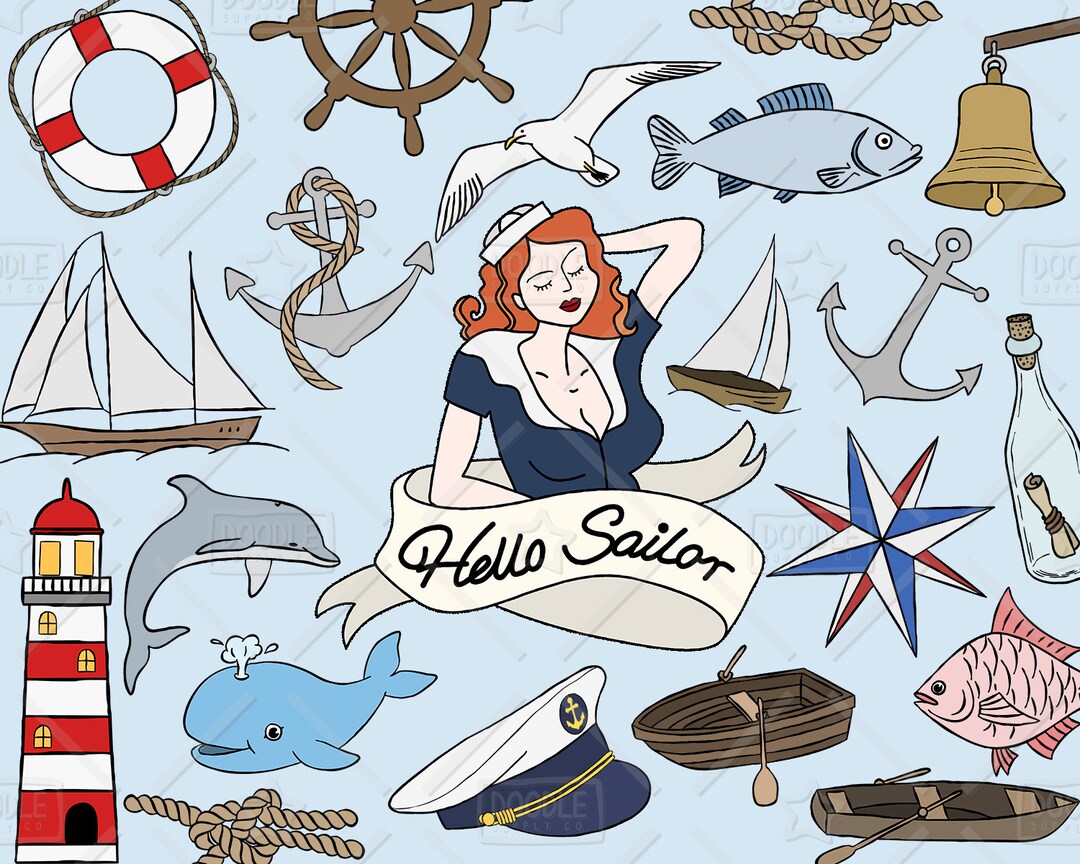 Nautical Clipart Vector Pack, Ocean Clipart, Sea Clipart, Anchor ...