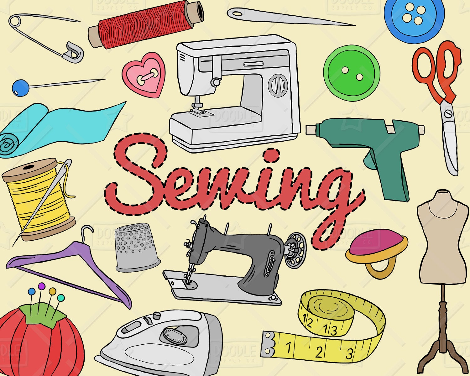Sewing Clipart Vector Pack, Sew Craft Clipart, Handmade Clipart ...