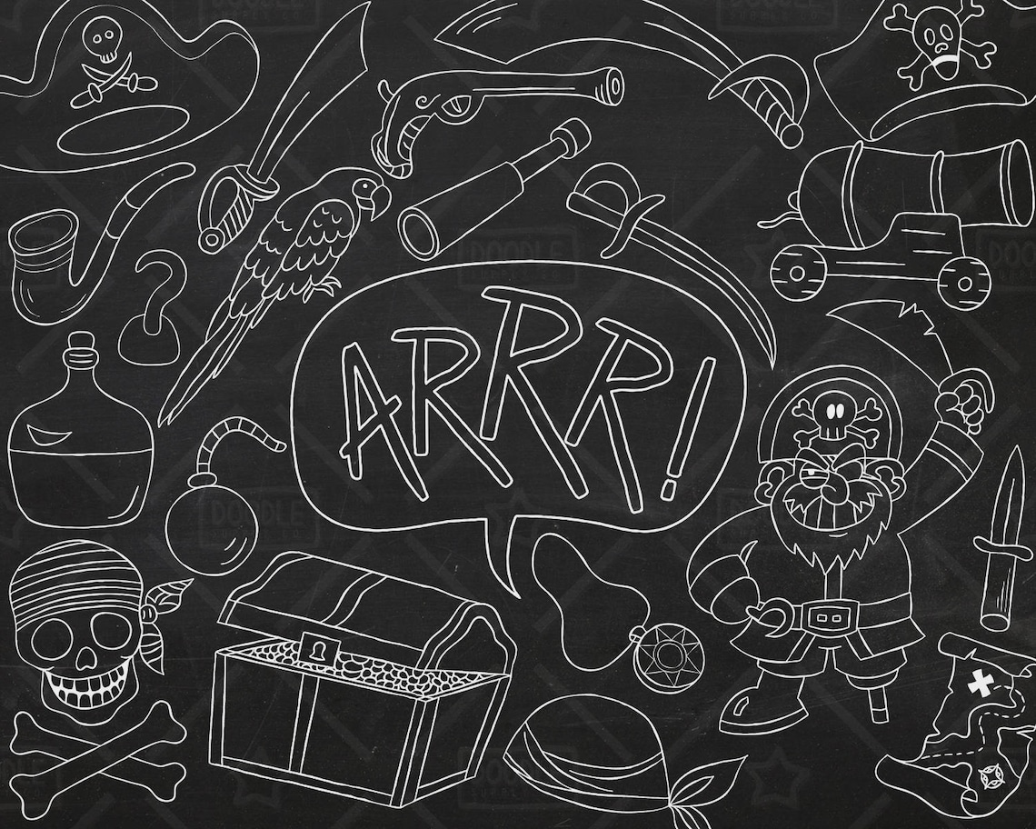 Chalkboard Pirate Vector Pack Pirate Party Decorations | Etsy