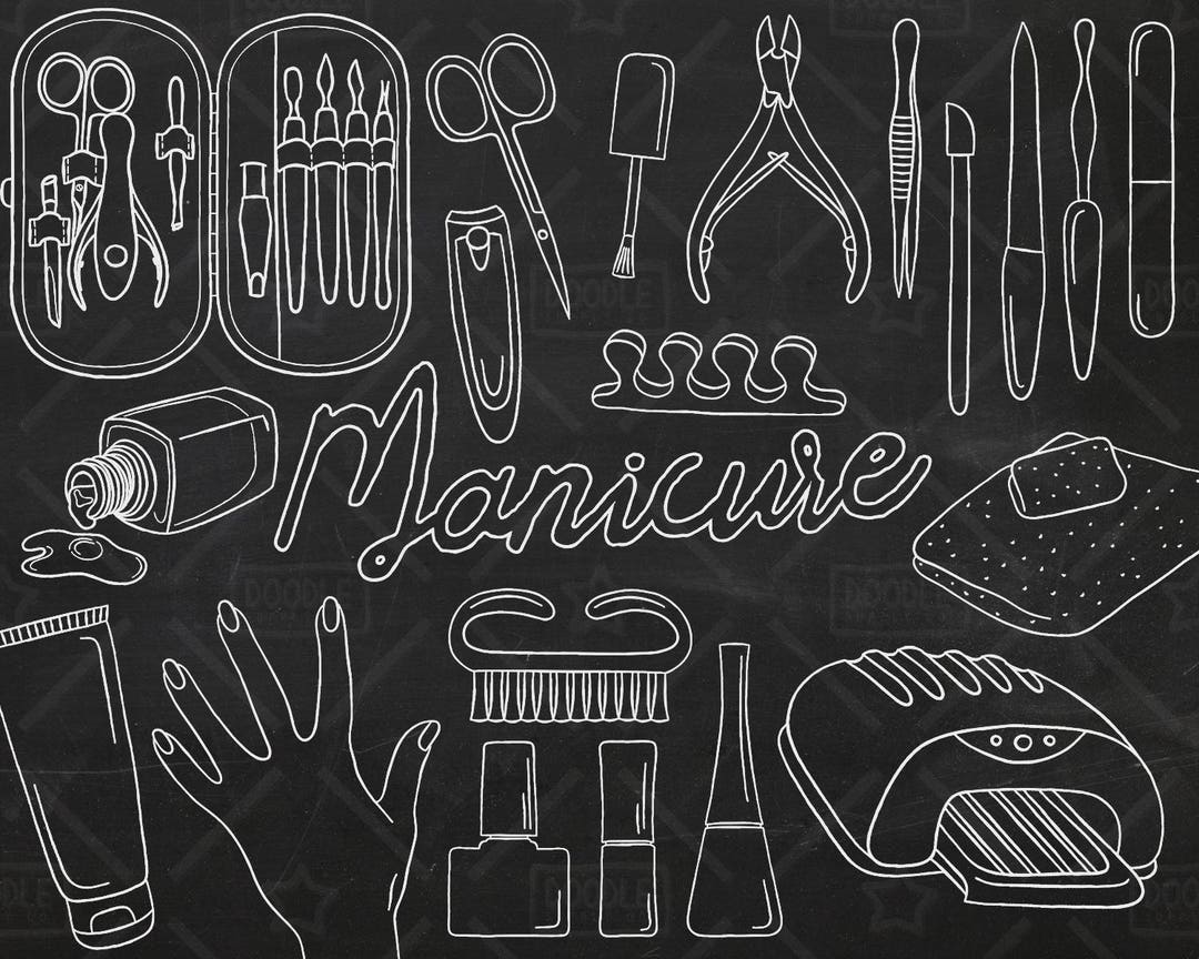 Chalkboard Manicure Vector Pack, Manicure Doodles, Beauty Clipart, Nail ...