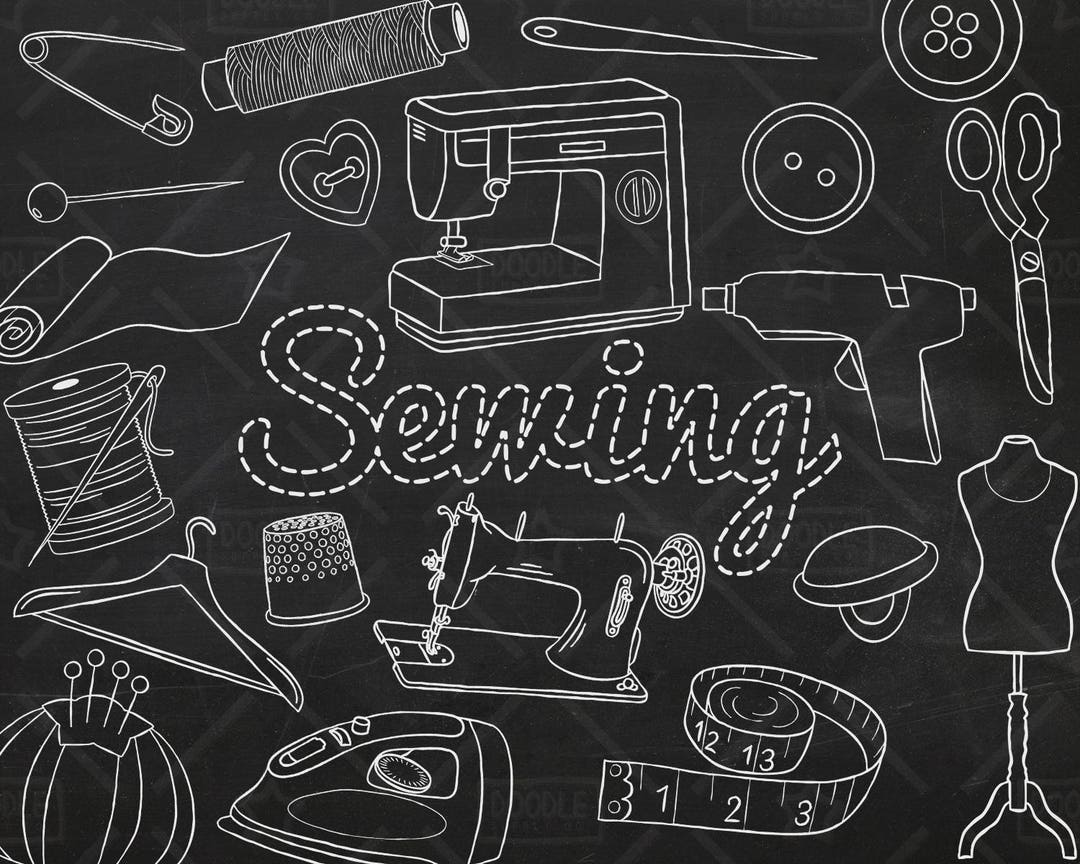 Chalkboard Sewing Vector Pack, Sew Craft Clipart, Handmade Clipart ...