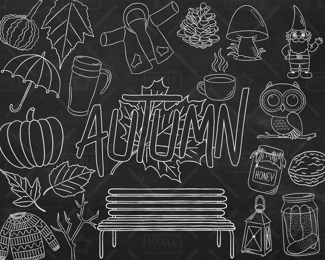 Chalkboard Autumn Vector Pack, Fall Clipart, Pumpkin Clipart, Walnut ...