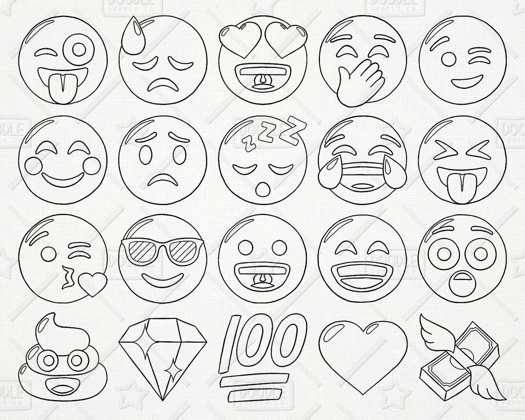 Doodle Emoji Vector Pack, Smiley Faces Clipart, Hand Drawn Emoji ...