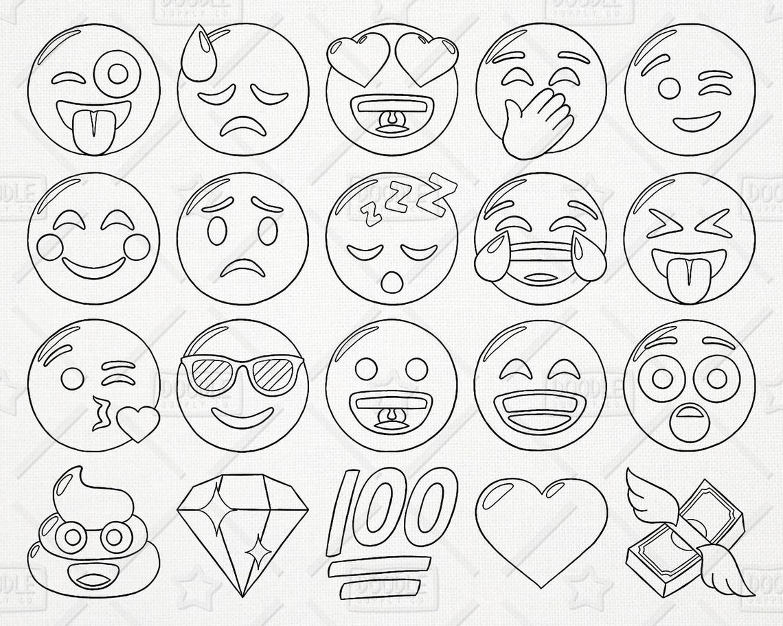 Doodle Emoji Vector Pack, Smiley Faces Clipart, Hand Drawn Emoji ...