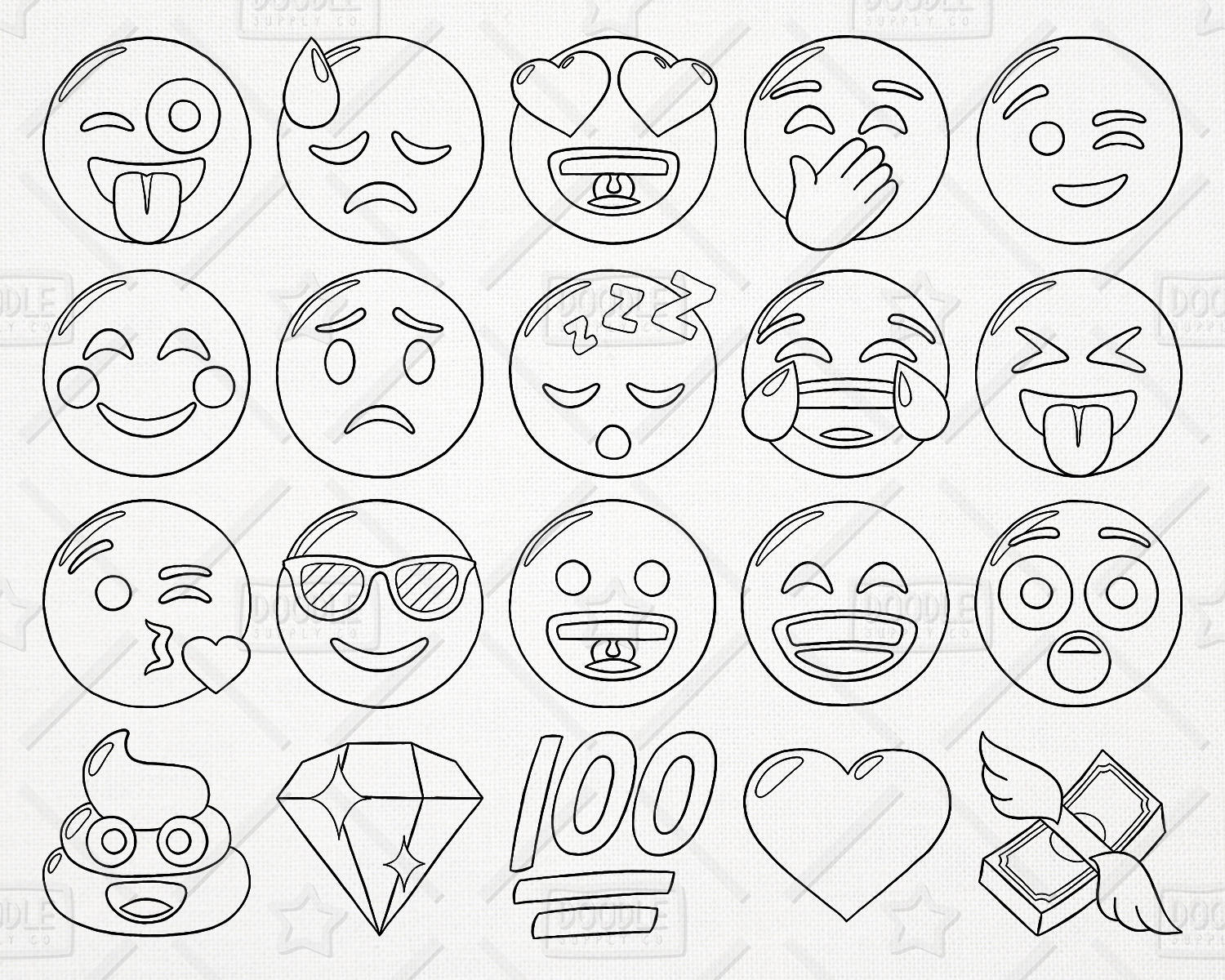 Doodle Emoji Vector Pack, Smiley Faces Clipart, Hand Drawn Emoji ...