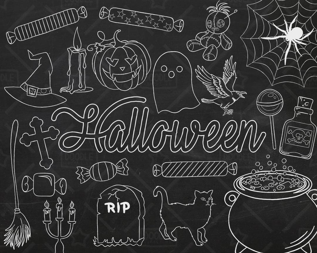 Chalkboard Halloween Vector Pack, Halloween Doodles, Spider Clipart ...