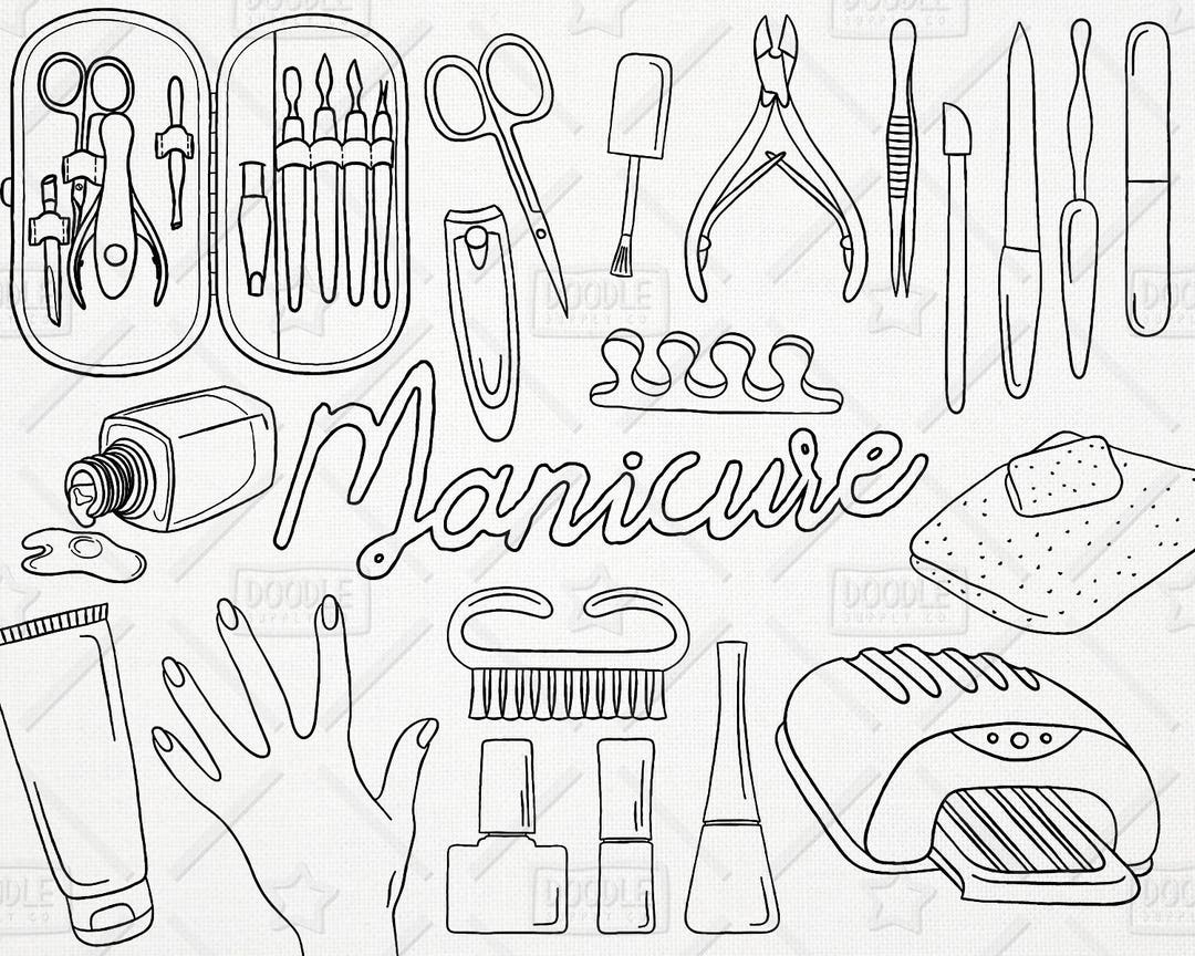 Doodle Manicure Vector Pack, Manicure Doodles, Beauty Clipart, Nail Art ...