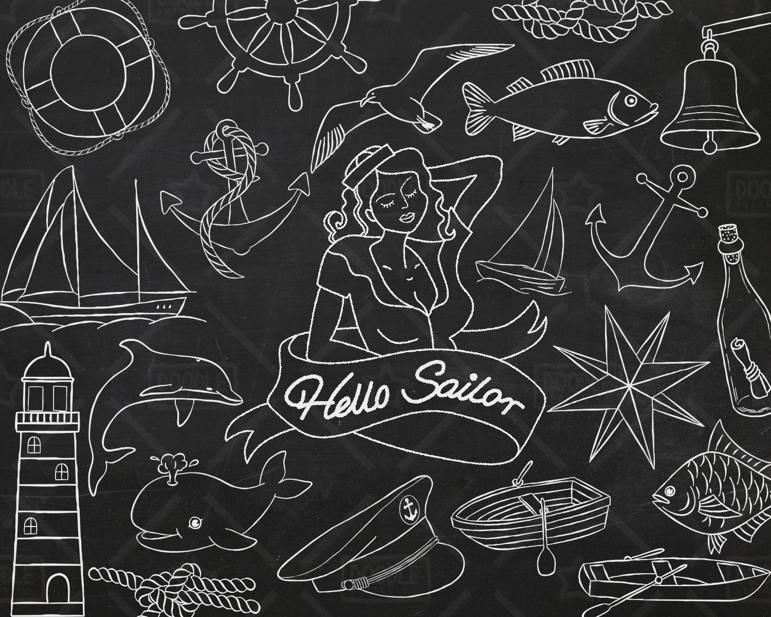 Chalkboard Nautical Vector Pack, Ocean Clipart, Sea Clipart, Anchor ...