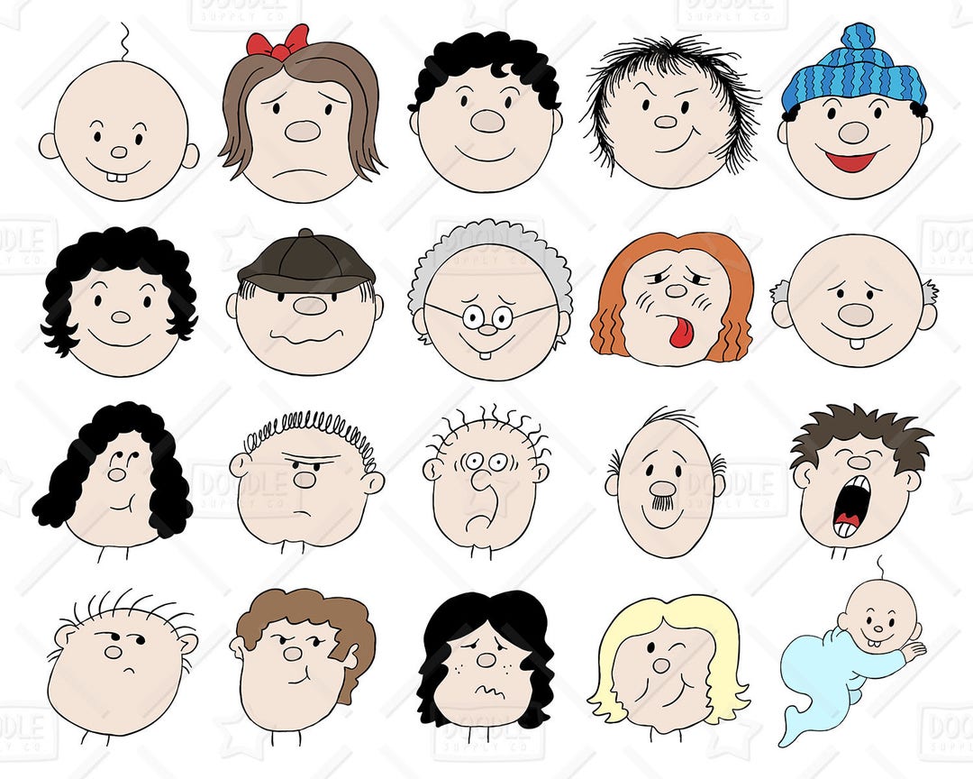 Cartoon Faces Clipart Vector Pack, People Clipart, Cartoon Clipart ...