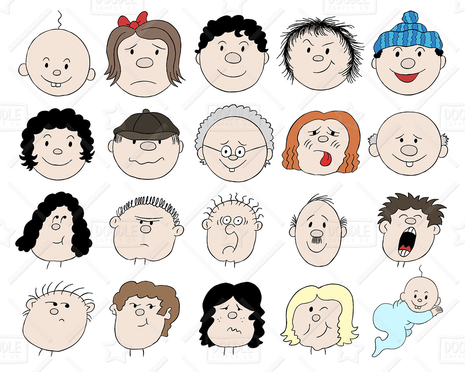 Cartoon Faces Clipart Vector Pack People Clipart Cartoon - Etsy Singapore
