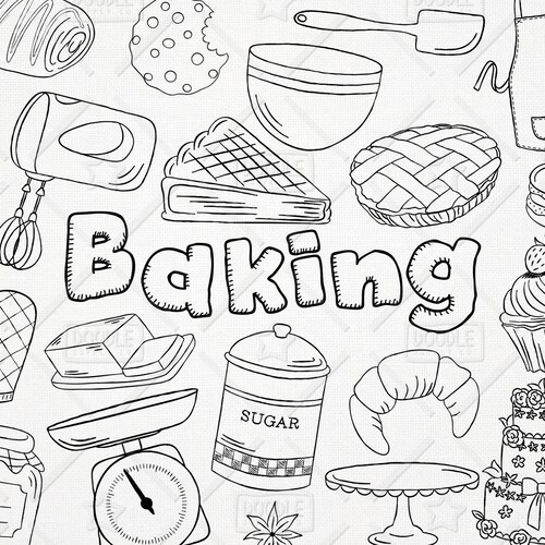 Doodle Baking Clipart Vector Pack Kitchen Clipart Pastry - Etsy