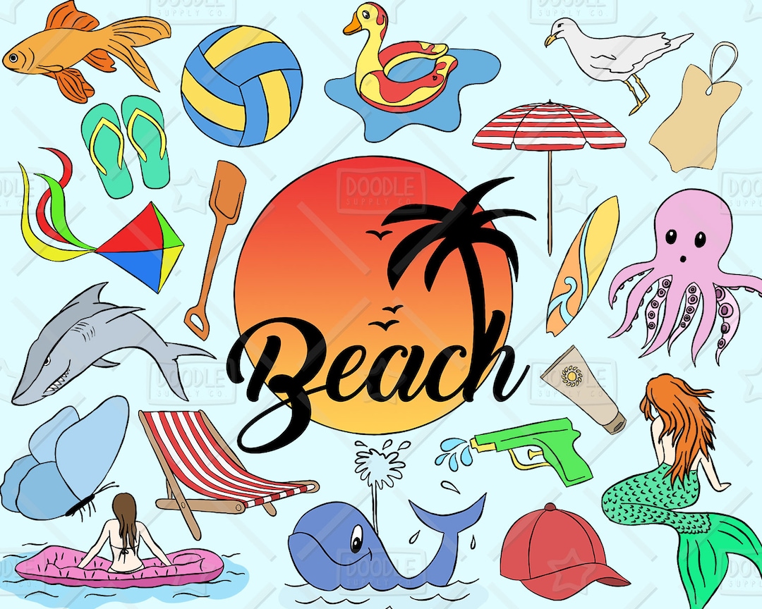 Beach Clipart Vector Pack, Summer Clipart, Vacation Clipart, Holiday ...