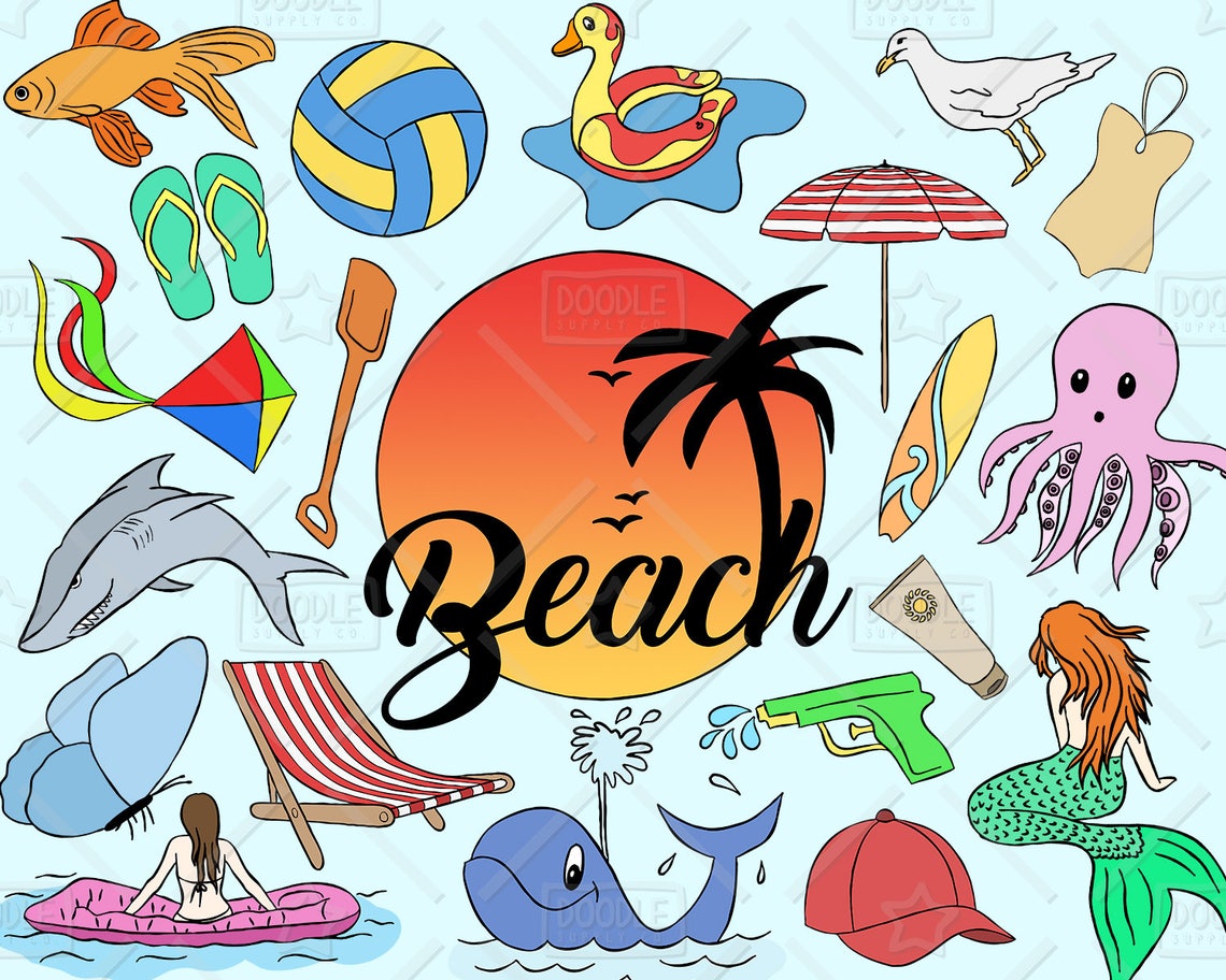 Beach Clipart Vector Pack, Summer Clipart, Vacation Clipart, Holiday ...