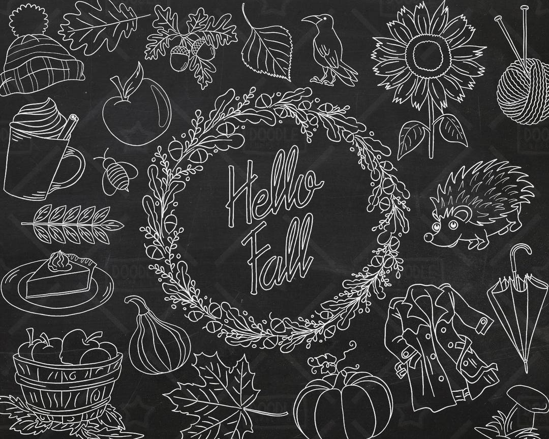 Chalkboard Hello Fall Vector Pack, Autumn Clipart, Fall Icons, Nature ...