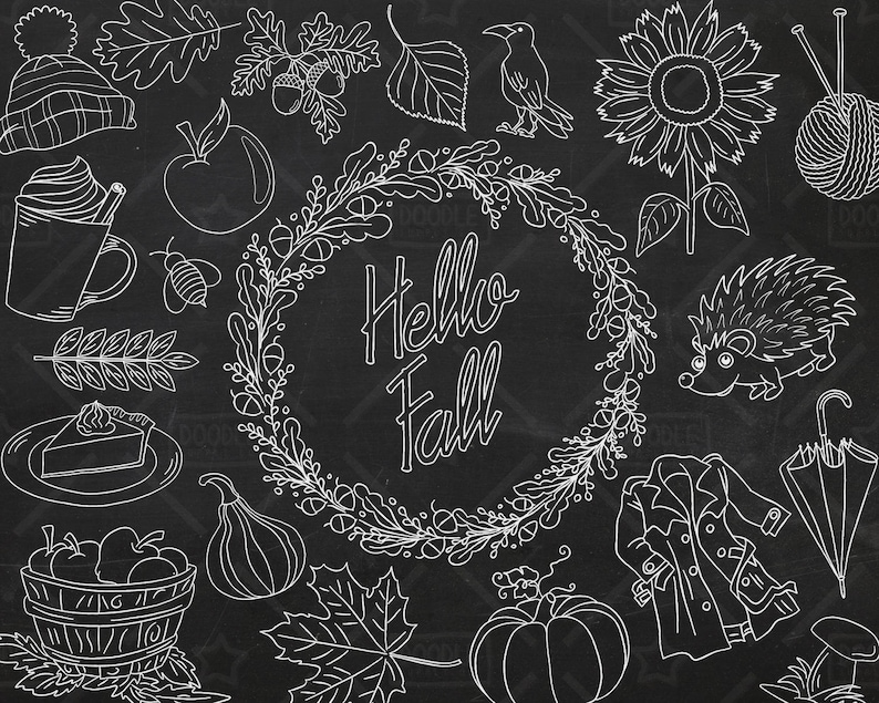 Chalkboard Hello Fall Vector Pack, Autumn Clipart, Fall Icons, Nature ...