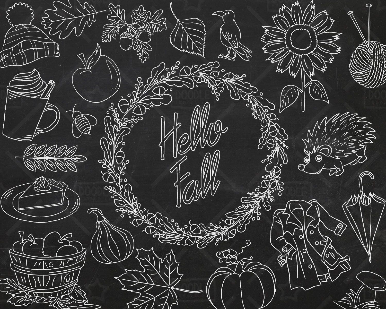 Chalkboard Hello Fall Vector Pack, Autumn Clipart, Fall Icons, Nature ...