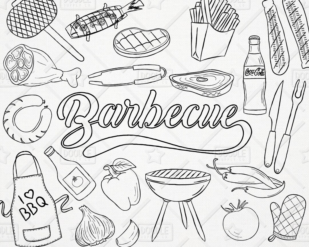Doodle Barbecue Vector Pack, BBQ Clipart, Summer Clipart, Weekend ...