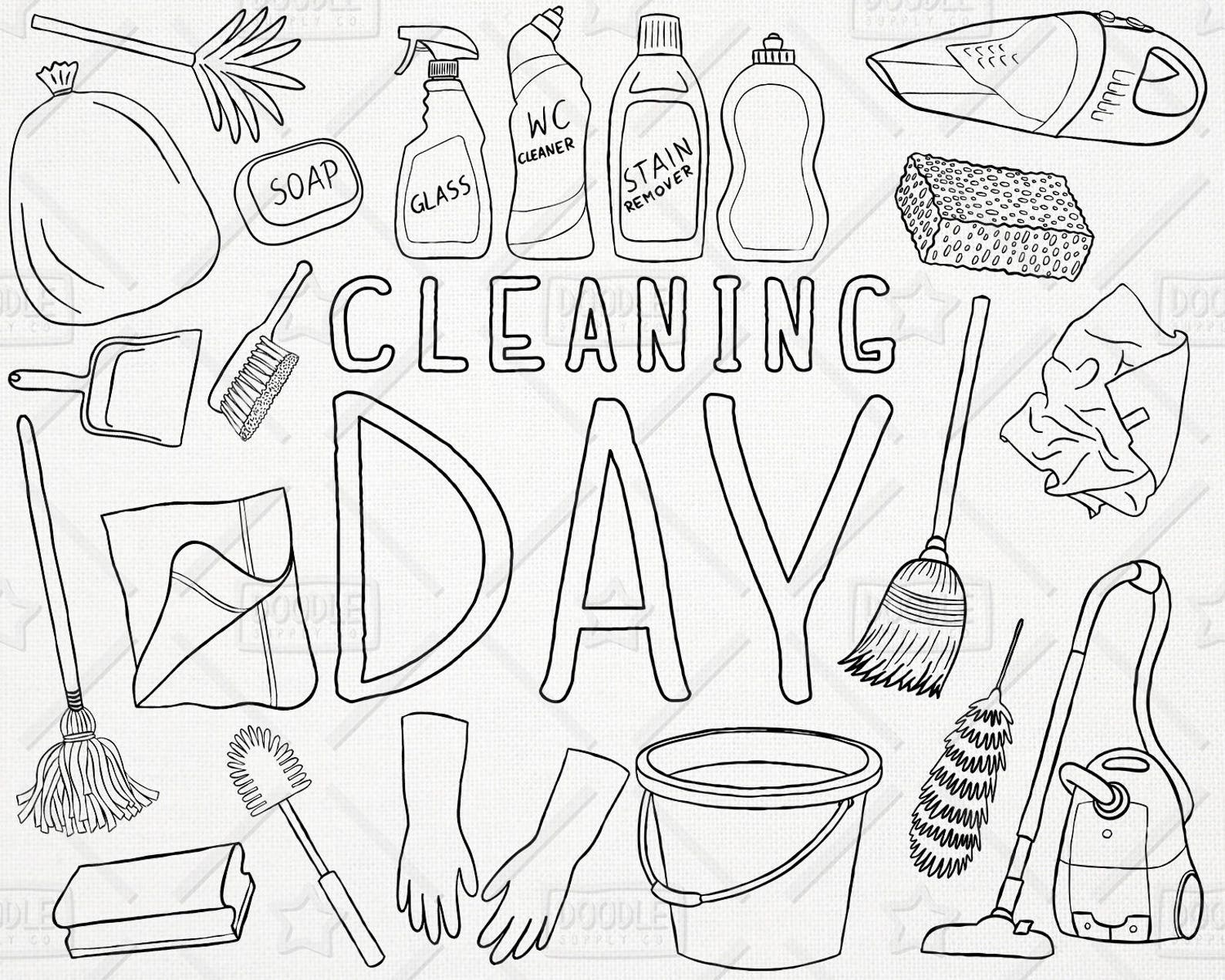 Doodle Cleaning Vector Pack, Chores Clipart, Laundry Clipart, Soap ...