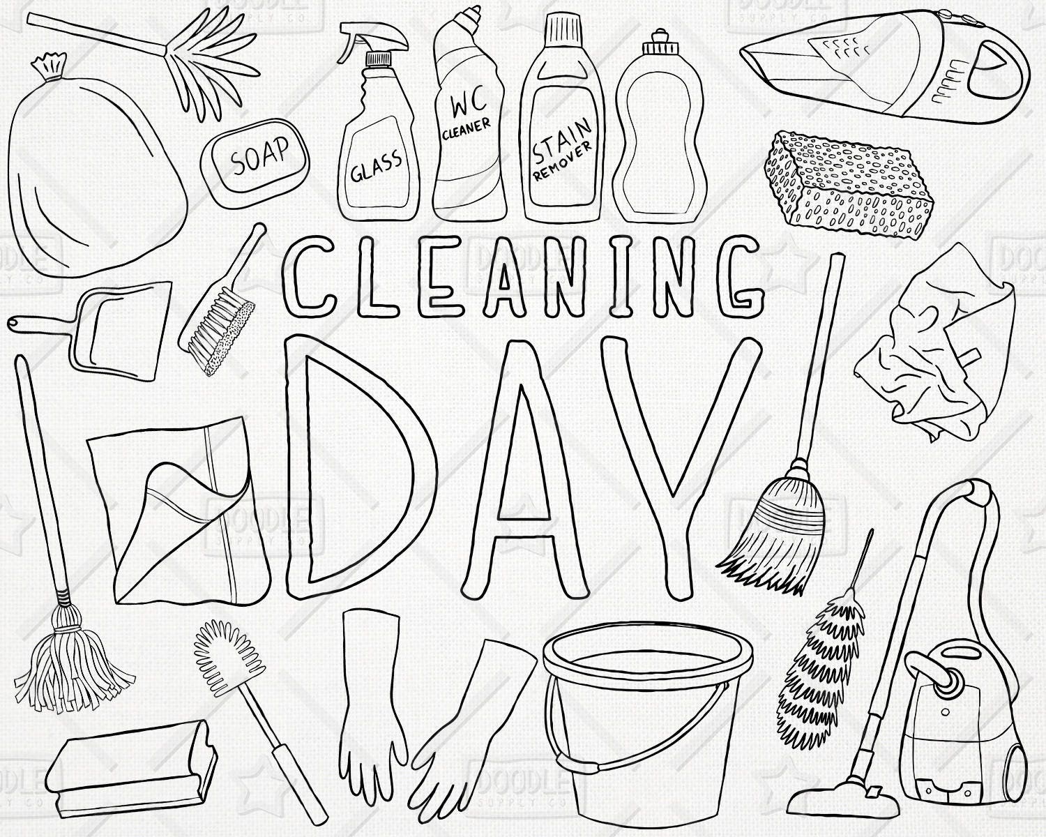 Doodle Cleaning Vector Pack, Chores Clipart, Laundry Clipart, Soap ...