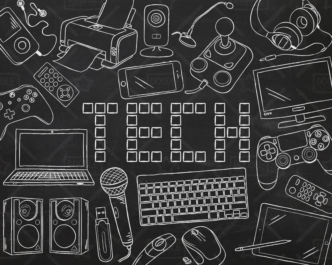 Chalkboard Technology Vector Pack, Tech Clipart, Electronics Clipart ...