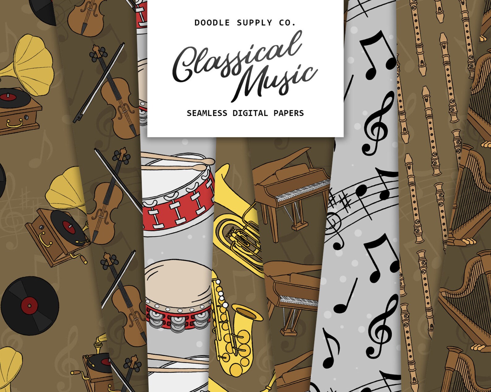 Classical Music Digital Paper Pack, Seamless Pattern, Musical Texture ...
