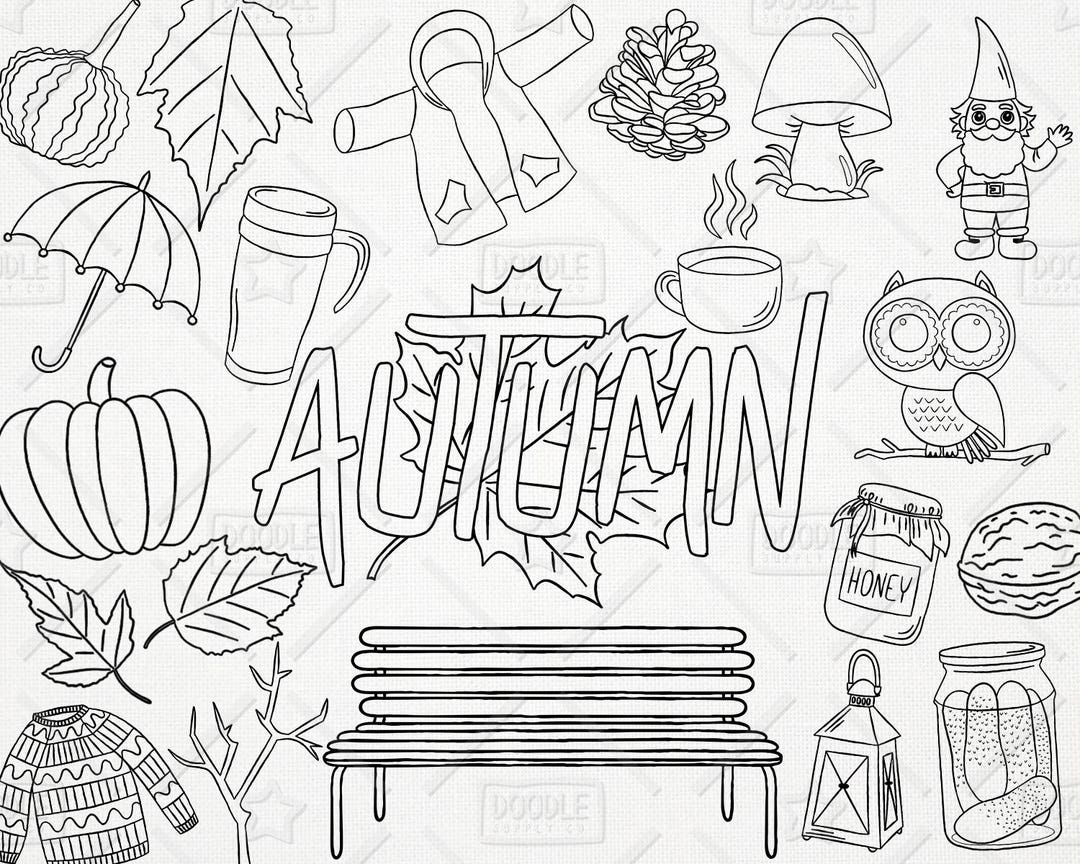 Doodle Autumn Vector Pack, Fall Clipart, Pumpkin Clipart, Walnut ...