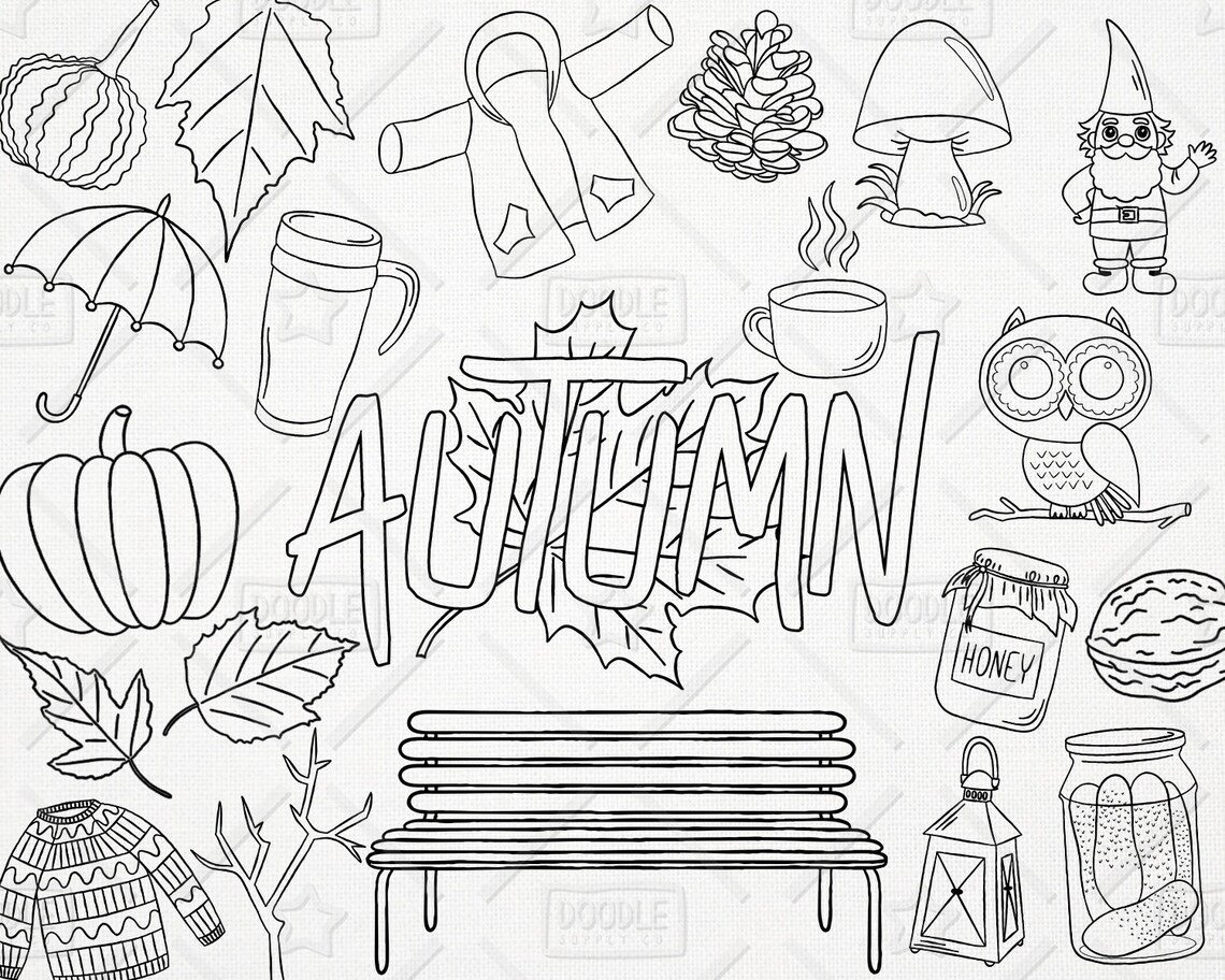 Doodle Autumn Vector Pack, Fall Clipart, Pumpkin Clipart, Walnut ...