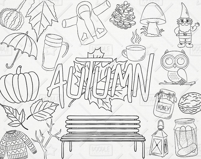 Doodle Autumn Svg Autumn Clipart Fall Season Svg Outline Svg ...
