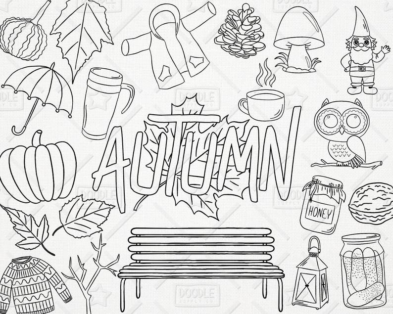 Doodle Autumn Vector Pack, Fall Clipart, Pumpkin Clipart, Walnut ...