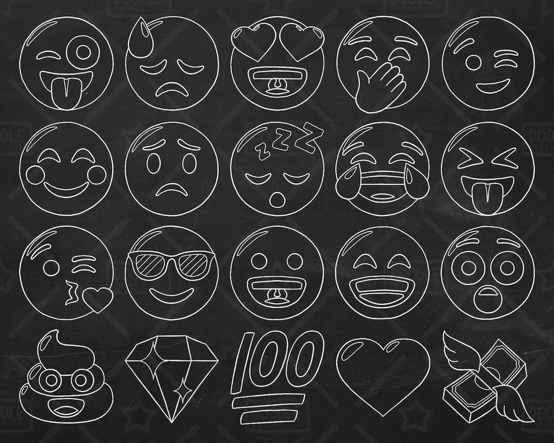 Chalkboard Emoji Vector Pack, Smiley Faces Clipart, Hand Drawn Emoji ...
