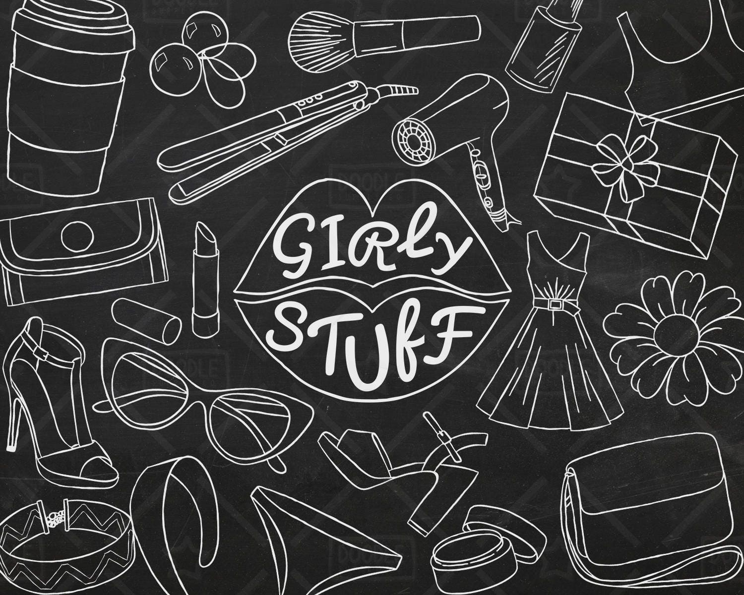 Chalkboard Girly Stuff Vector Pack, Girly Things, Girly Clipart, Makeup ...