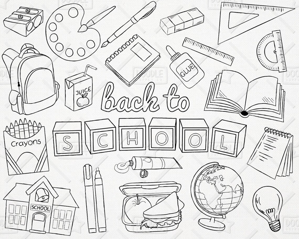 Doodle Back to School Vector Pack, Hand Drawn School Clipart, School ...