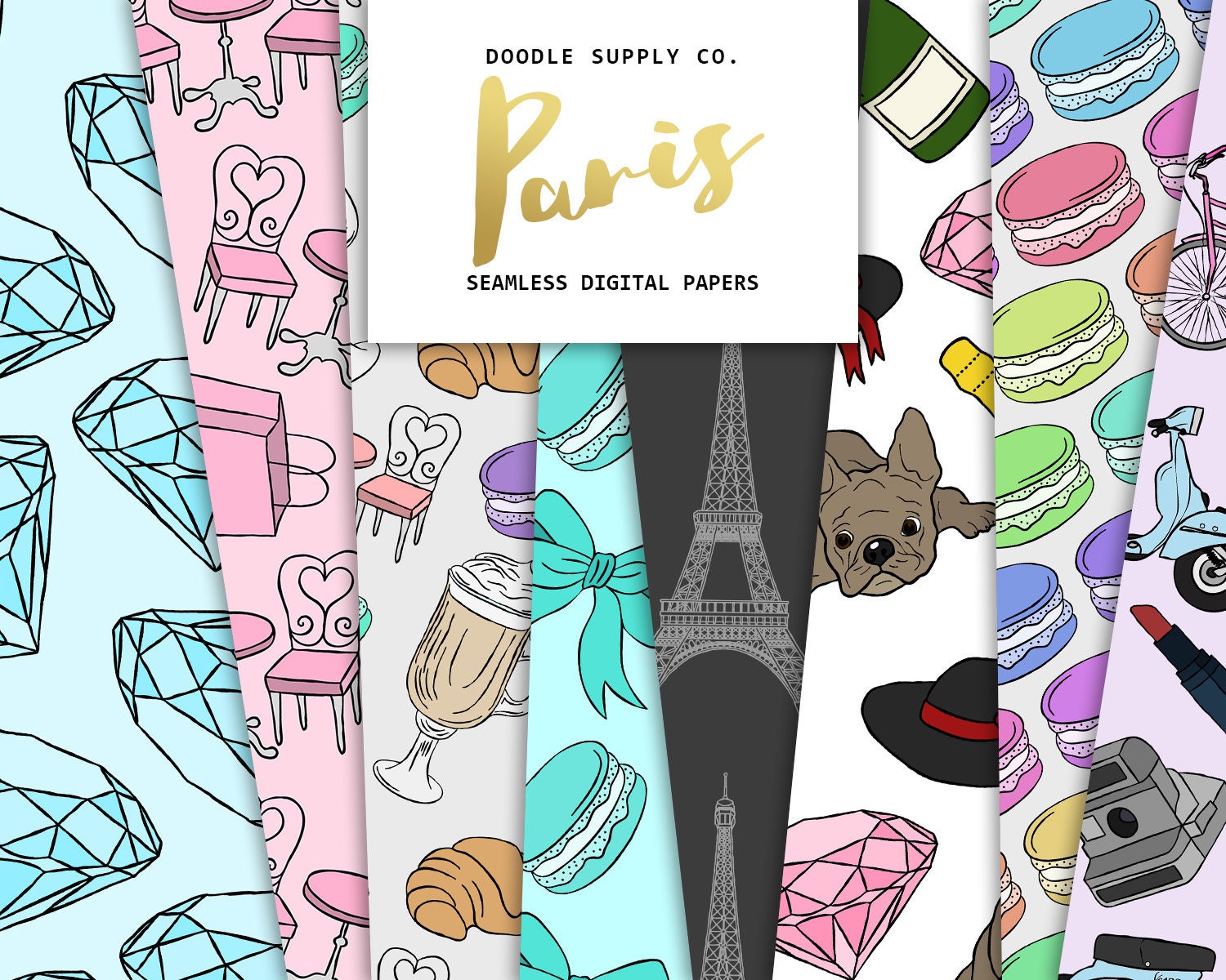 Paris Digital Paper Pack, Seamless Pattern, Paris Texture, Gems Pattern ...